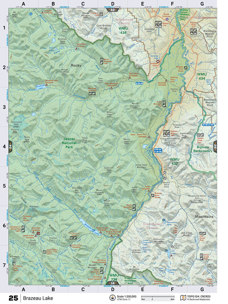 CRCR25 Wall Map - Brazeau Lake – Backroad Maps