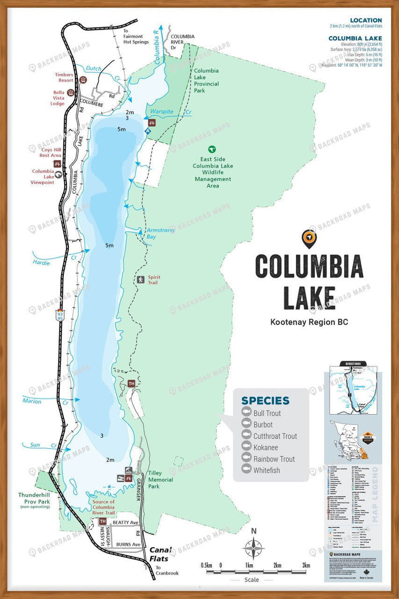 FKRBC48 Columbia Lake - Wall Map – Backroad Maps