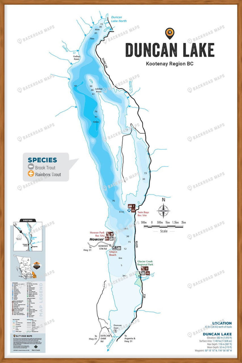 FKRBC53 Duncan (Reservoir) Lake - Wall Map – Backroad Maps