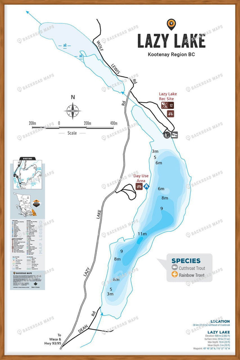 FKRBC75 Lazy Lake - Wall Map – Backroad Maps