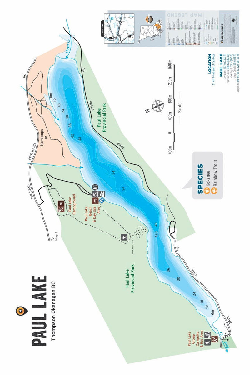 FTOBC156 Paul Lake - Wall Map – Backroad Maps