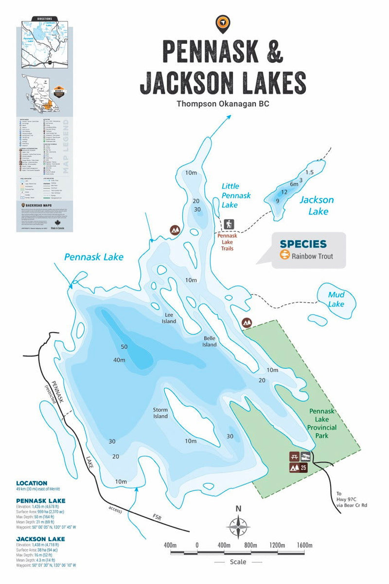 FTOBC158 Pennask & Jackson Lakes - Wall Map – Backroad Maps