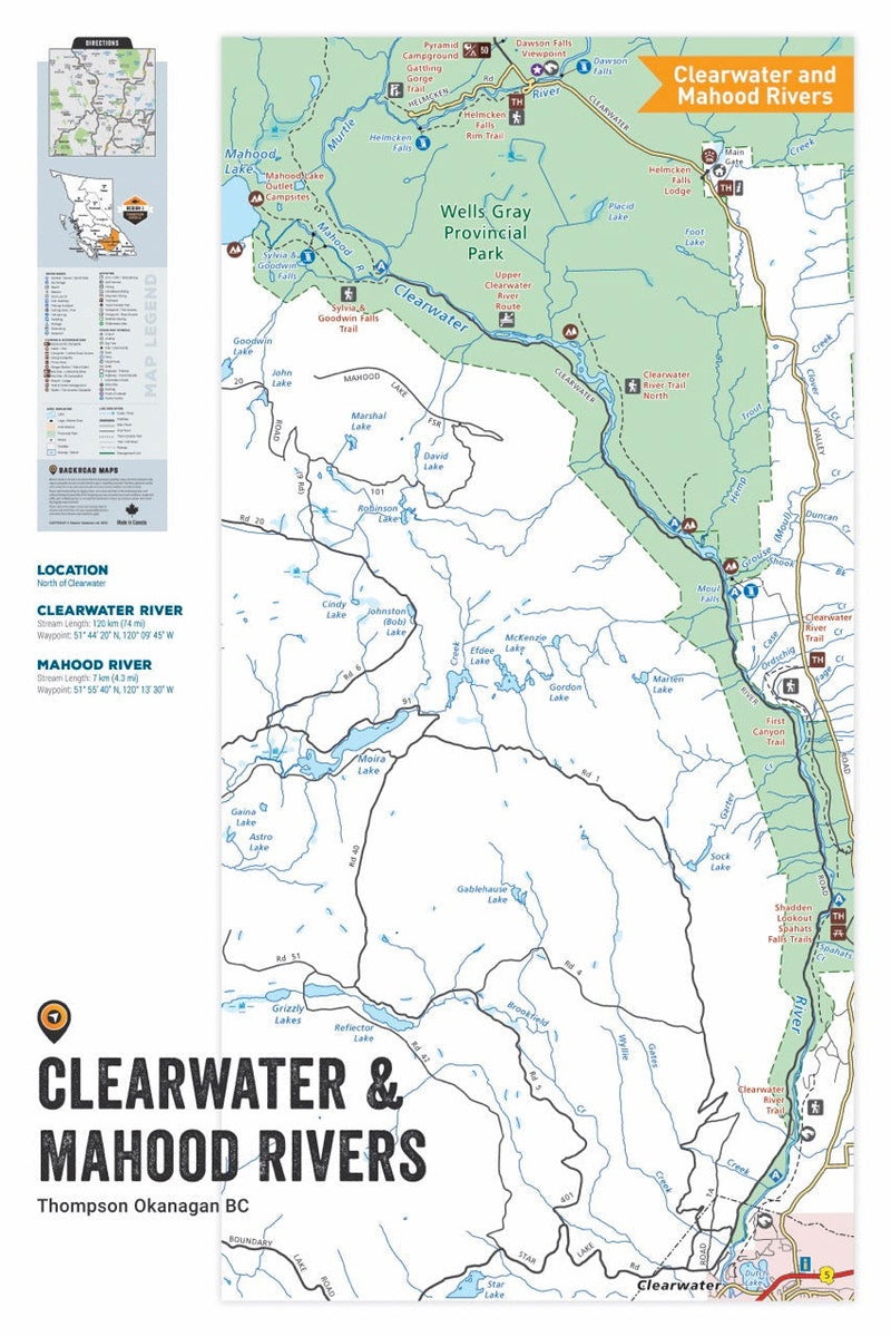 FTOBC43 Clearwater & Mahood Rivers - Wall Map – Backroad Maps
