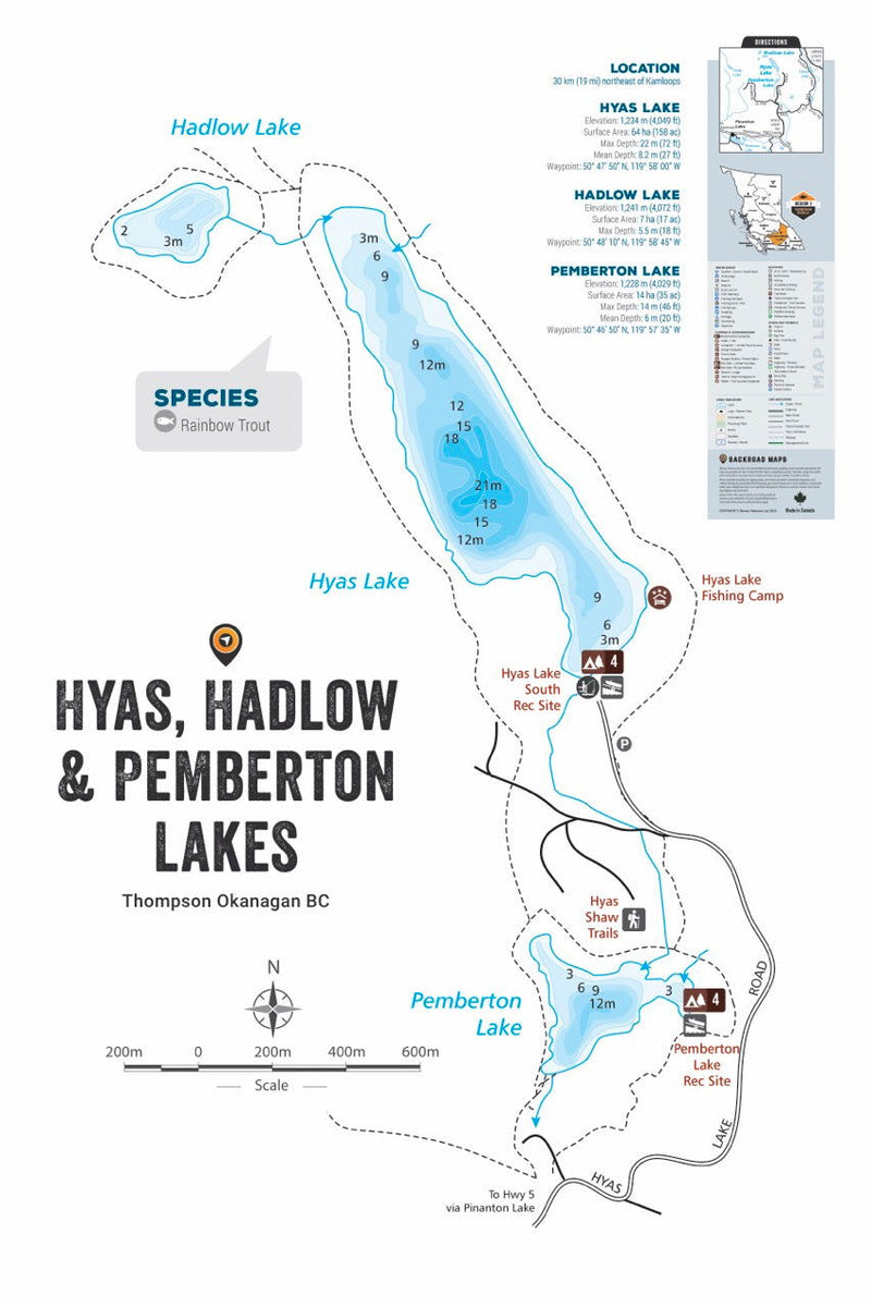 FTOBC91 Hyas, Hadlow & Pemberton Lakes - Wall Map – Backroad Maps