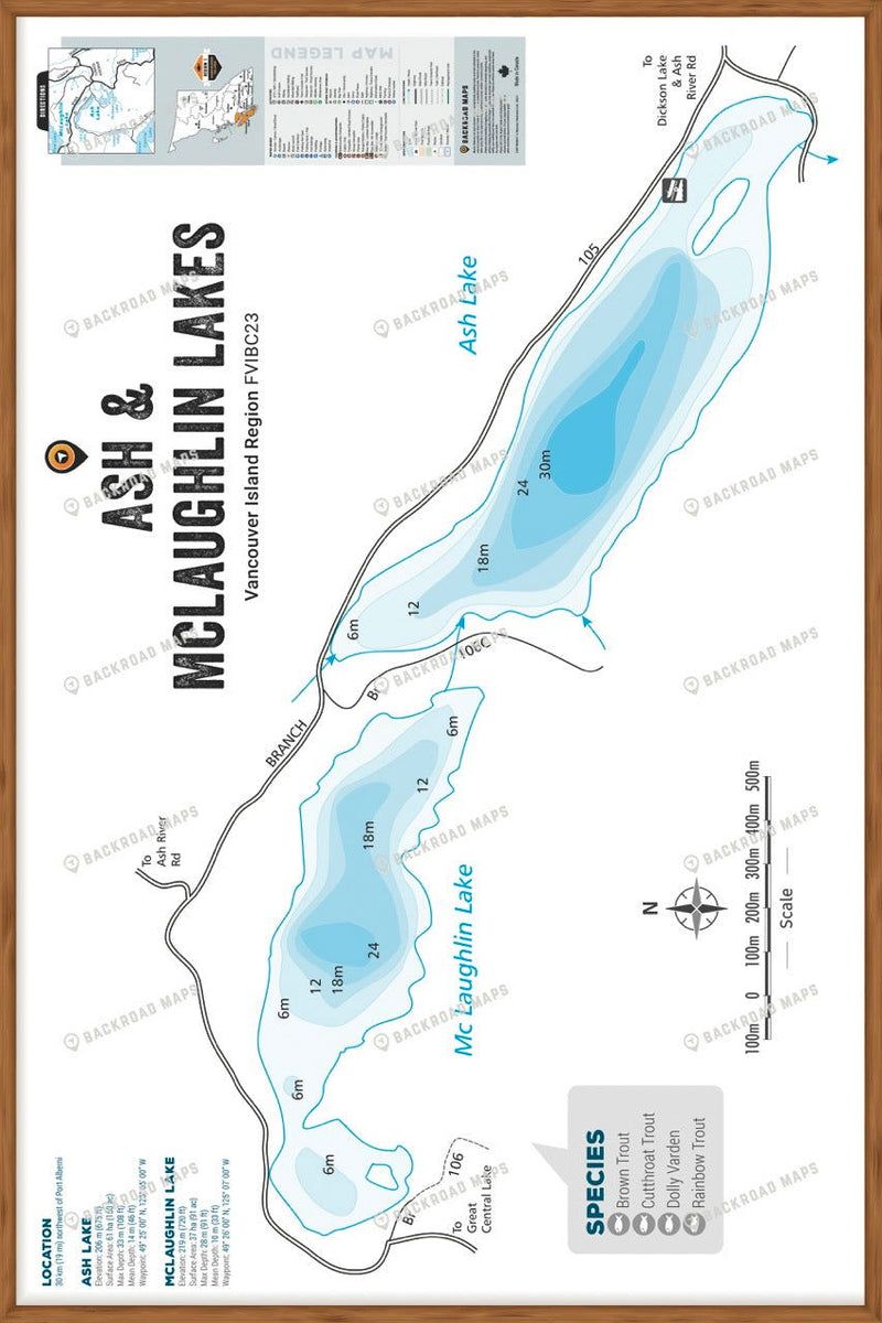 FVIBC23 Ash & McLaughlin Lakes - Wall Map – Backroad Maps