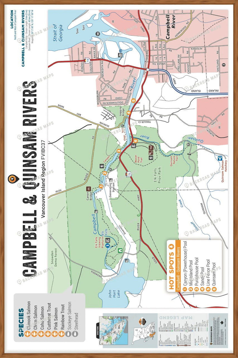 FVIBC37 Campbell & Quinsam Rivers - Wall Map – Backroad Maps