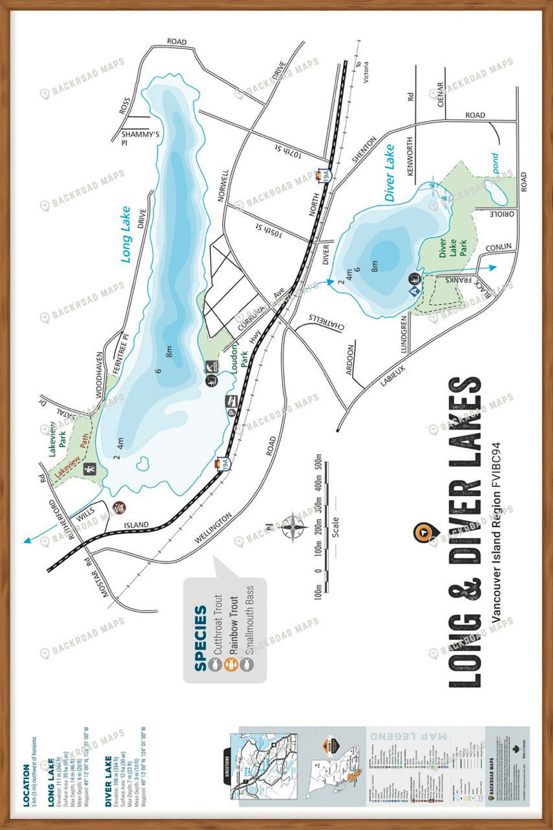 FVIBC94 Long & Diver Lakes - Wall Map – Backroad Maps