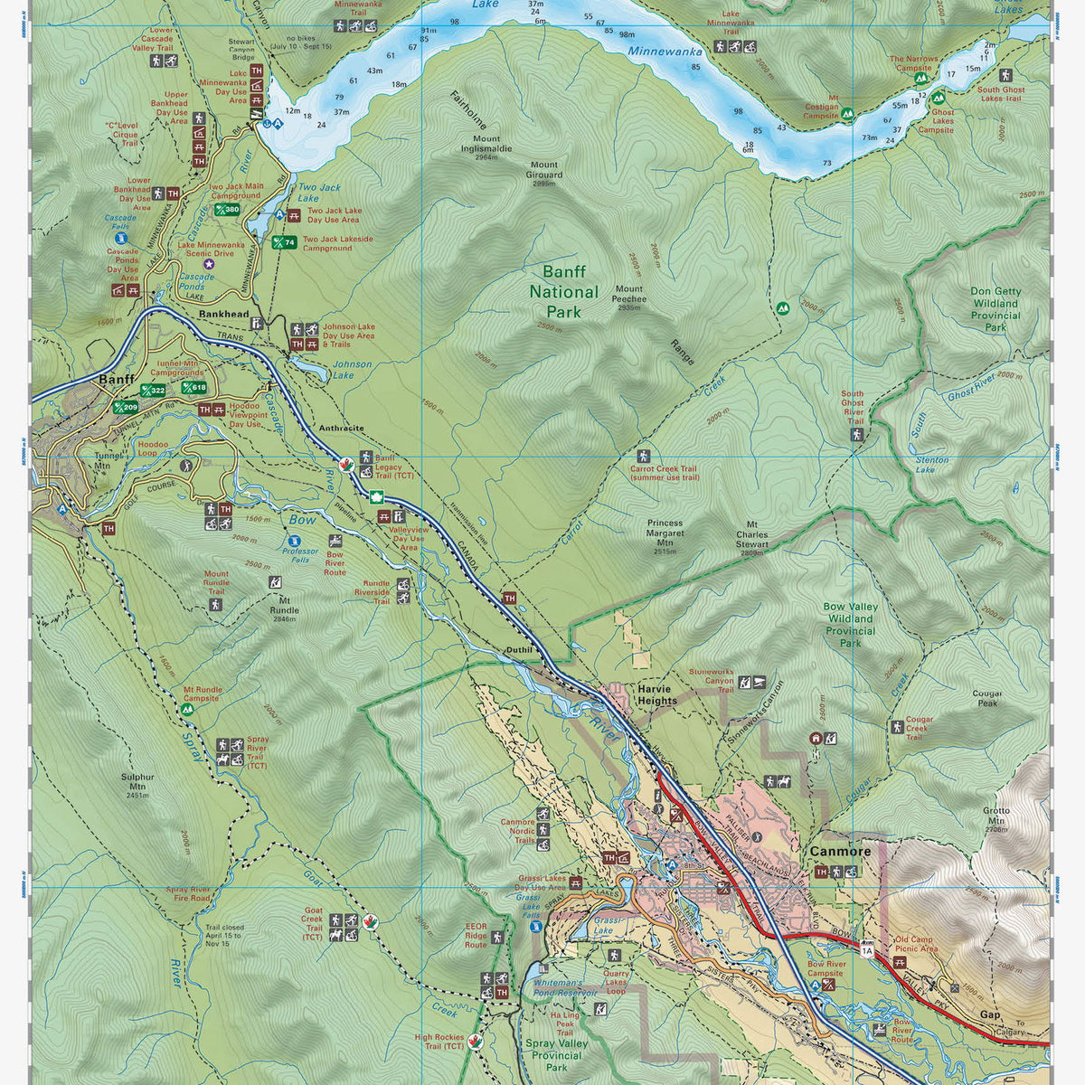 Lake Minnewanka & Canmore - Banff National Park AB - Wall Map ...