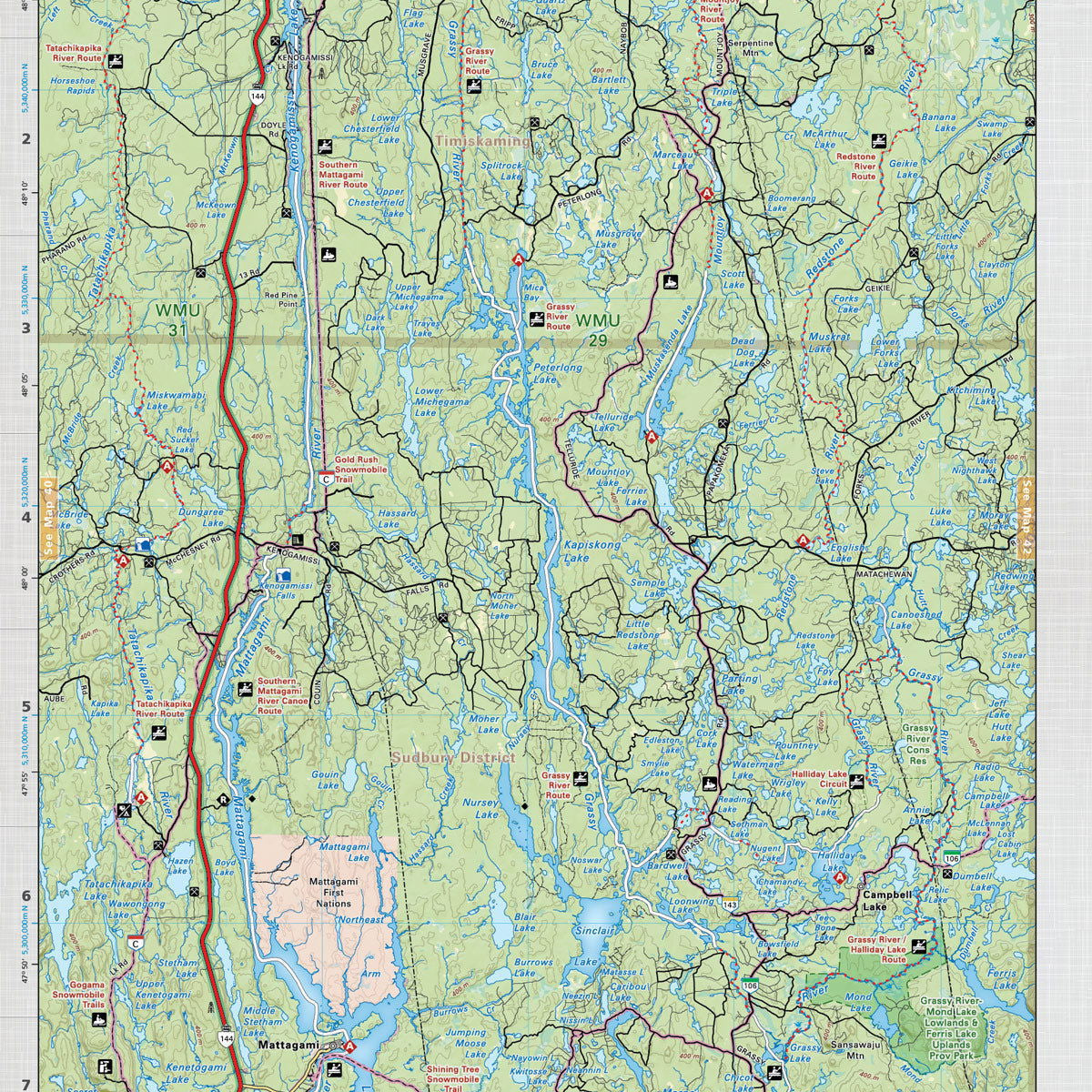 NEON41 Wall Map - Mattagami – Backroad Maps