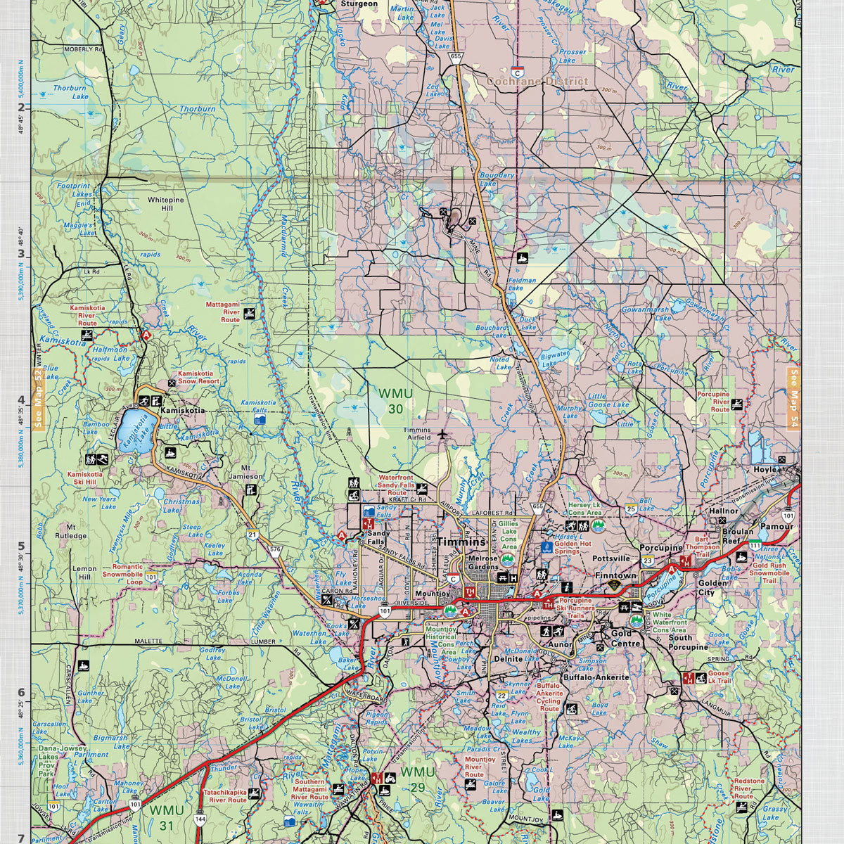 NEON53 Wall Map - Timmins – Backroad Maps