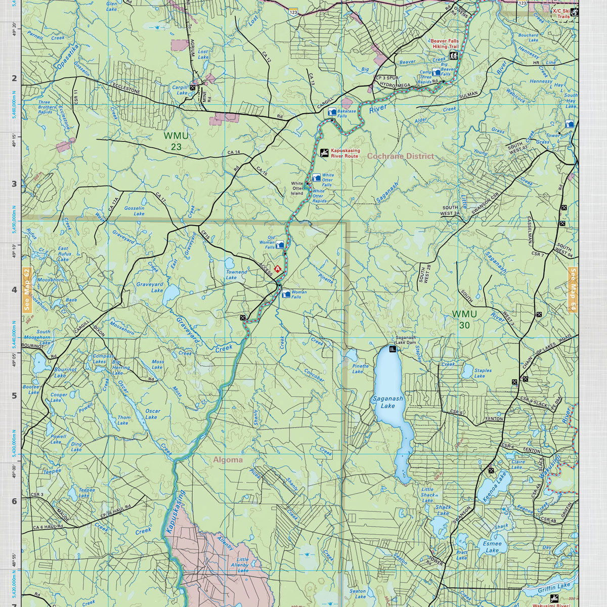 NEON63 Wall Map - Kapuskasing River – Backroad Maps