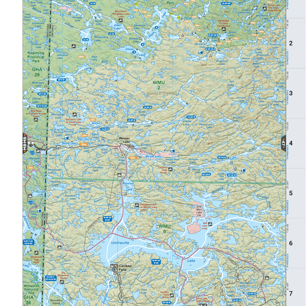 NWON46 Wall Map - Caribou Falls – Backroad Maps