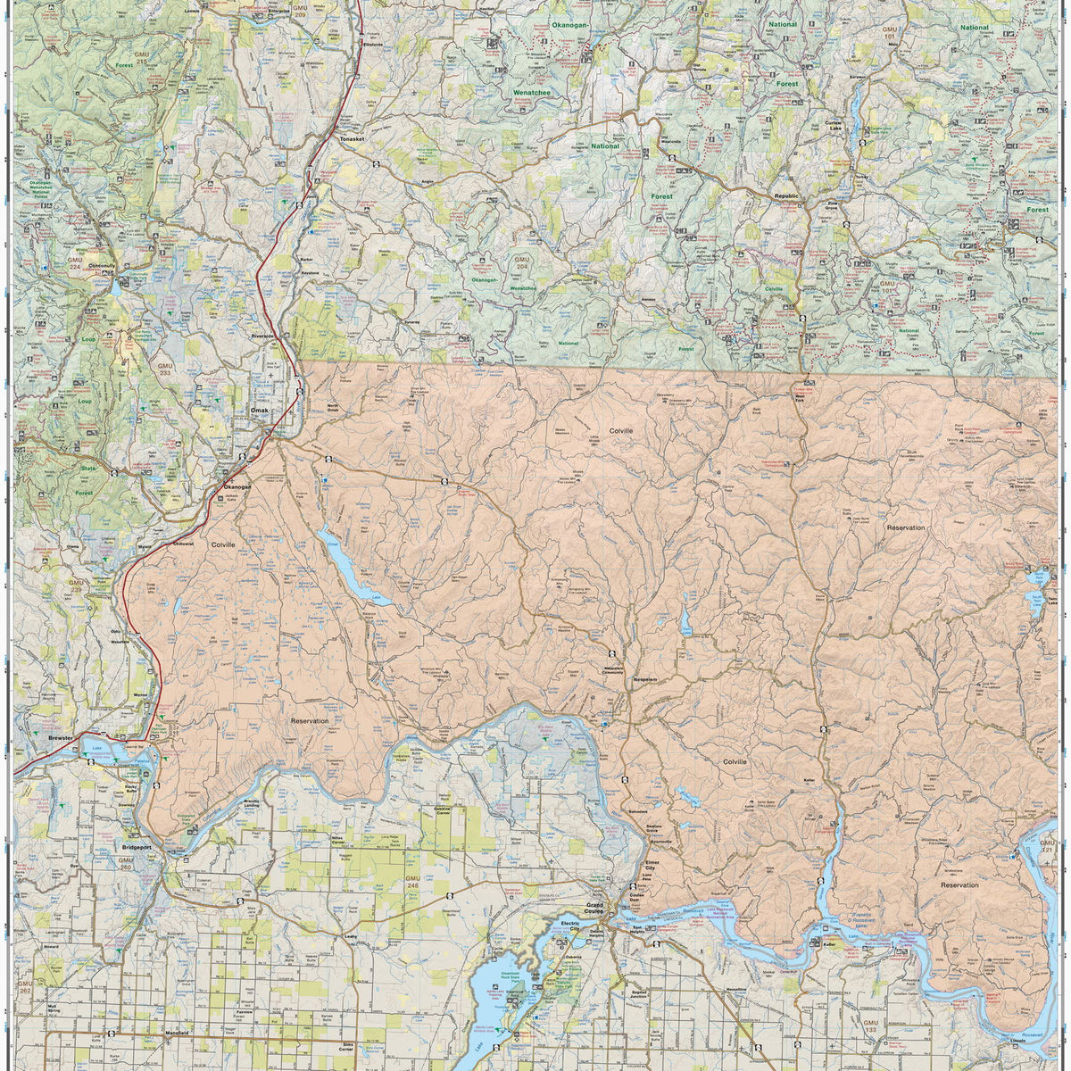 Okanogan Valley & Colville Forest West, Washington State - Wall Map ...