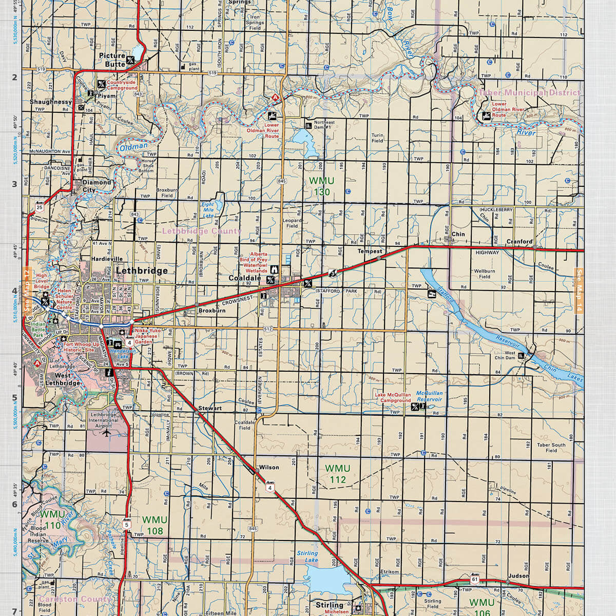 SOAB13 TOPO Map - Lethbridge – Backroad Maps