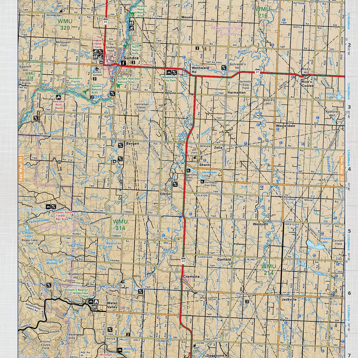 SOAB52 TOPO Map - Sundre – Backroad Maps