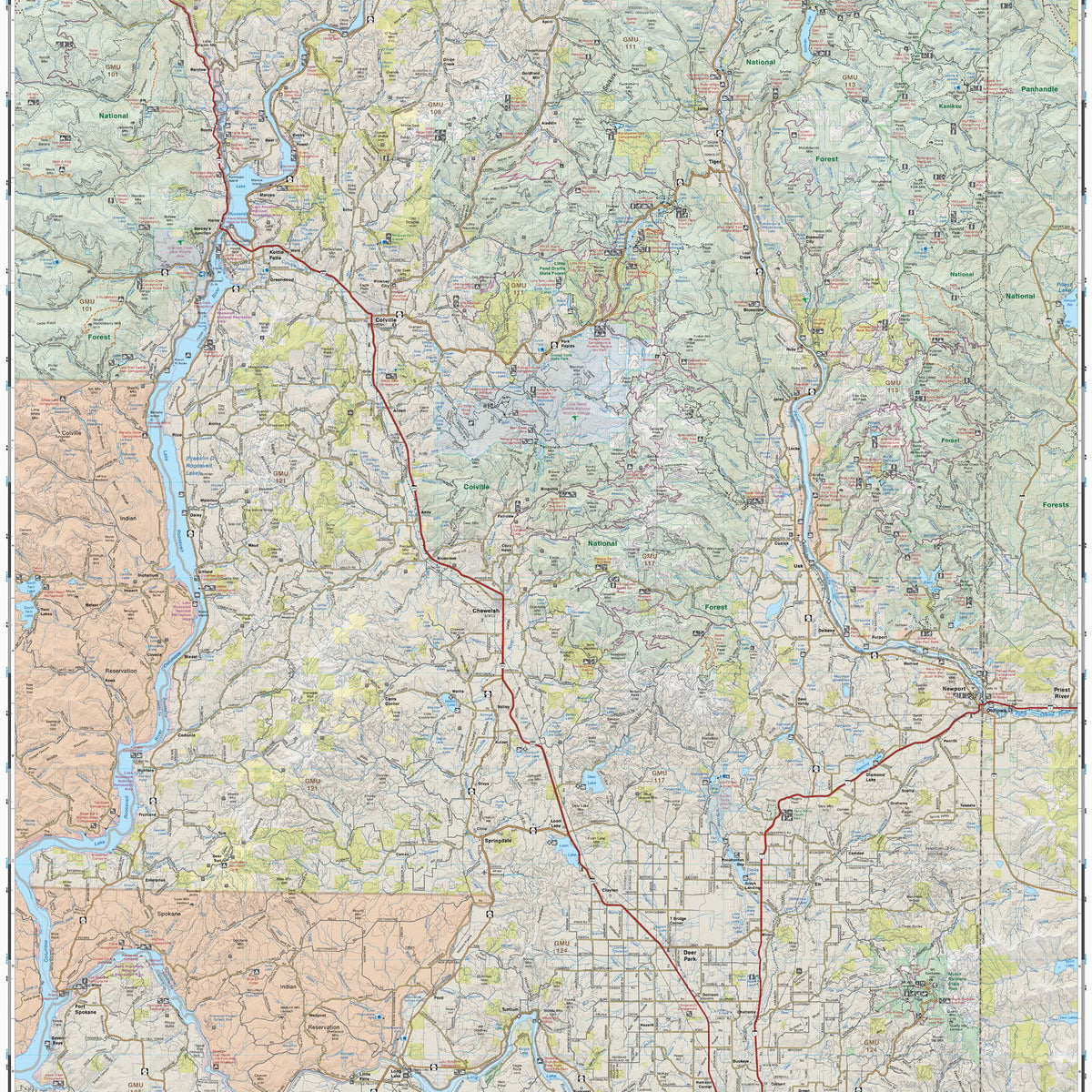 Spokane & Colville Forest East, Washington State - Wall Map – Backroad Maps